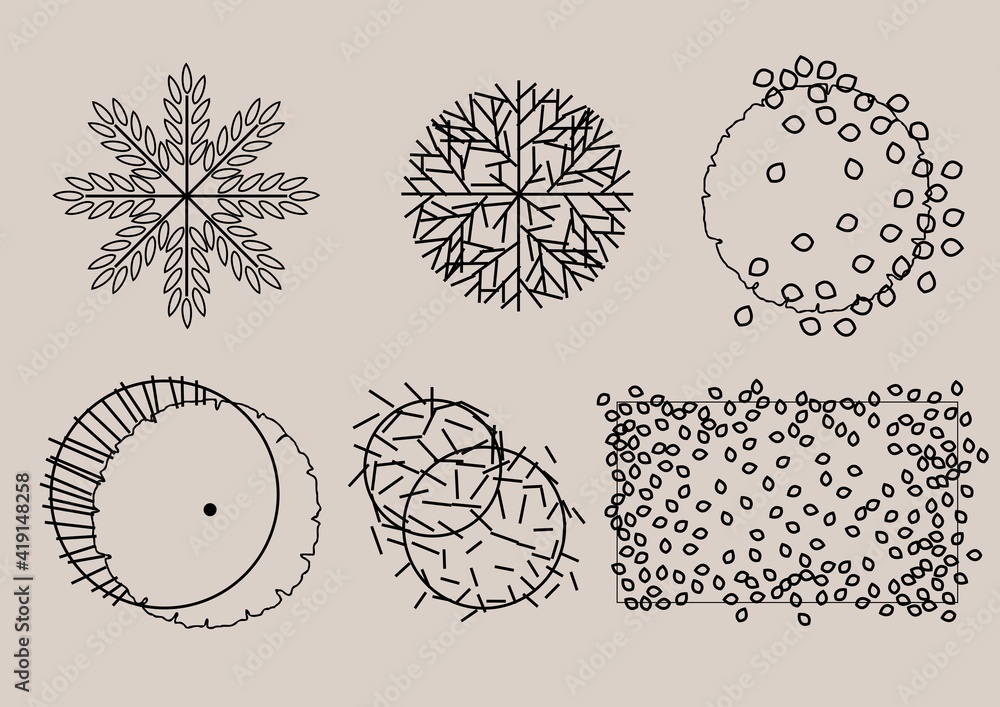 Vector CAD Blocks style Trees in plan architecture presentation Stock ...