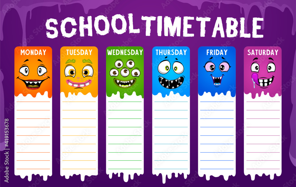 Vektor Education school timetable or student schedule with cartoon ...