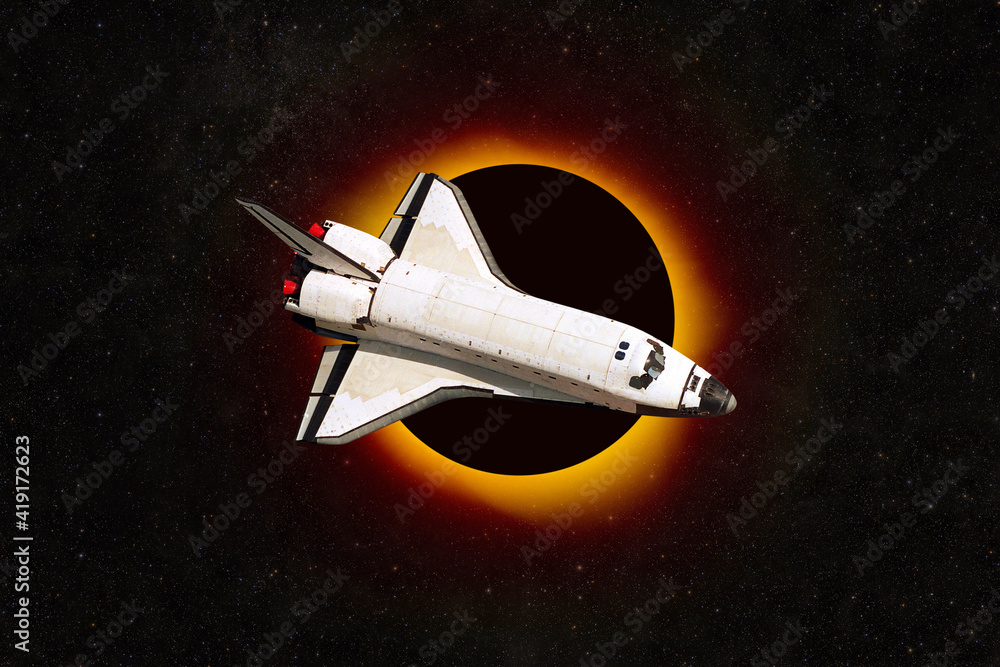 Space rocket will fly into outer space with a total eclipse of the red ...