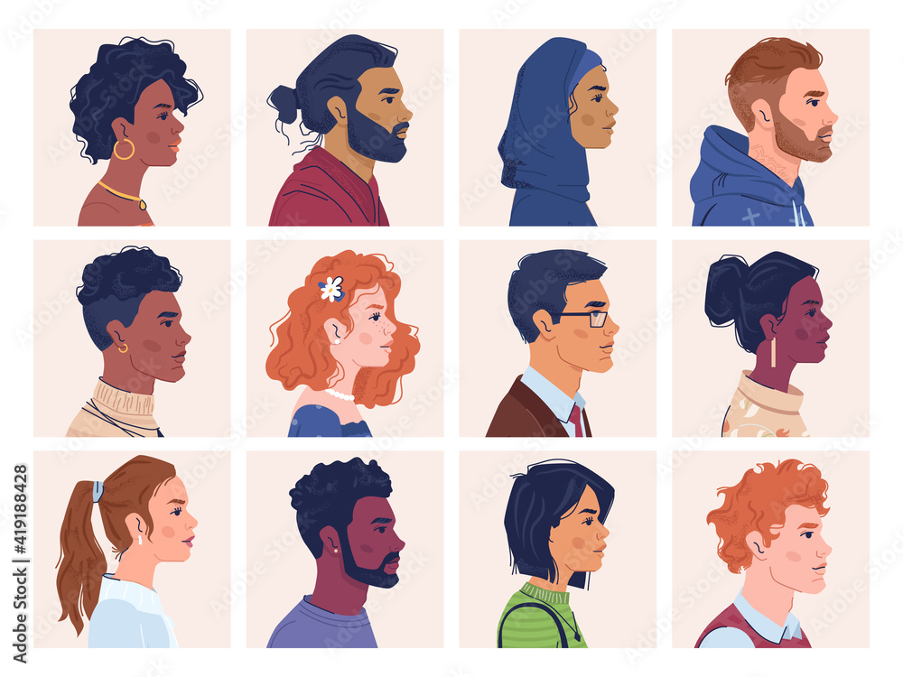 Diverse people, man and woman portraits, multiracial, multicultural ...