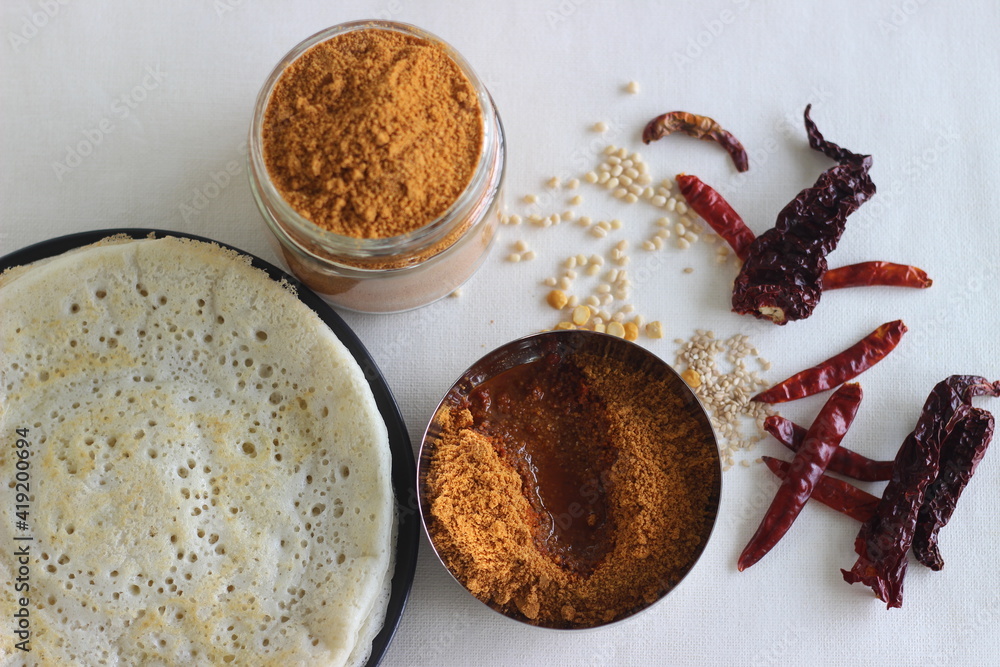 Indian pancakes also known as dosa made with fermented batter of rice ...