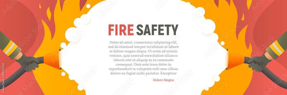 Fire safety vector web banner. Precautions the use of fire background ...