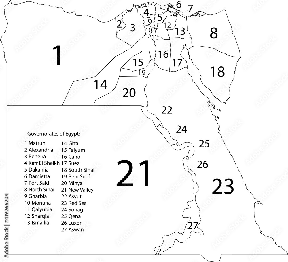 Vetor White vector map of the Arab Republic of Egypt with black borders ...