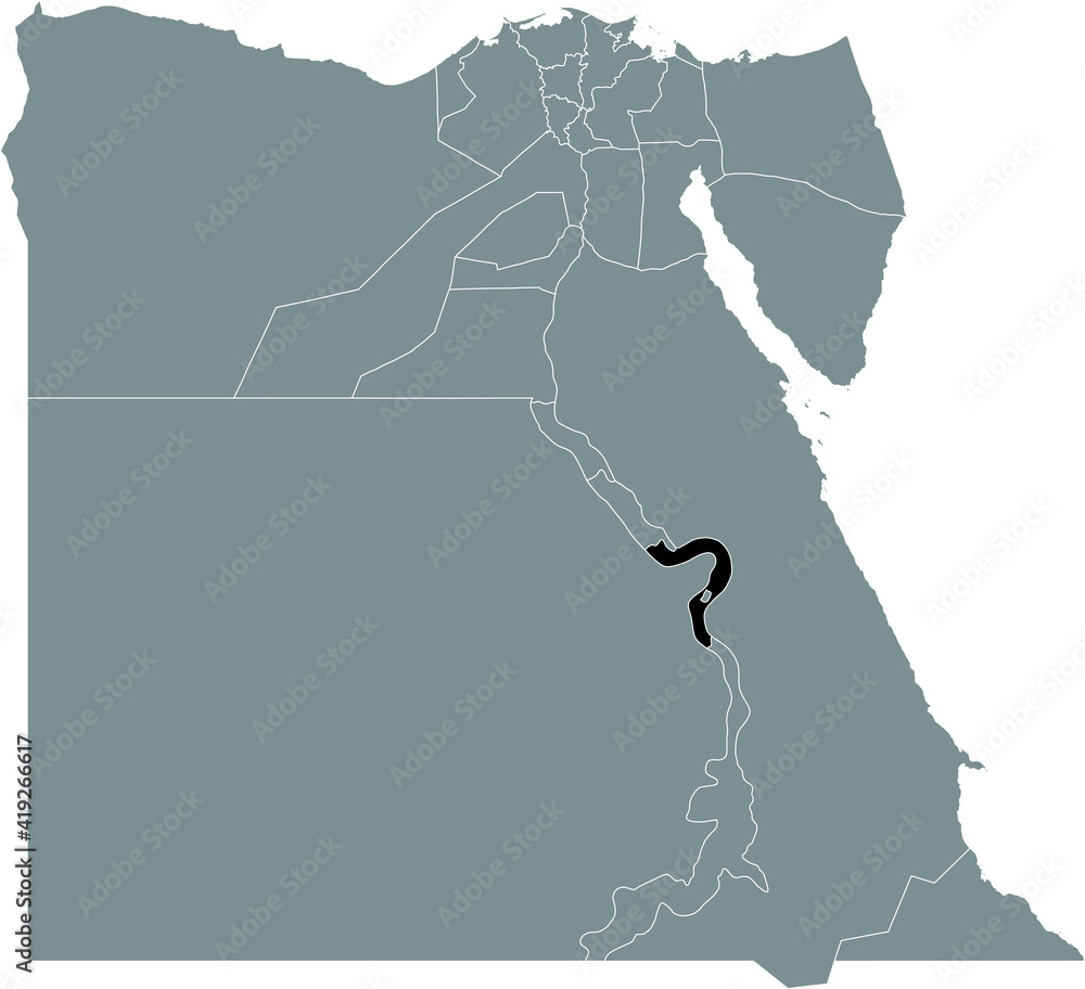 Black highlight location map of the Egyptian Qena governorate inside ...