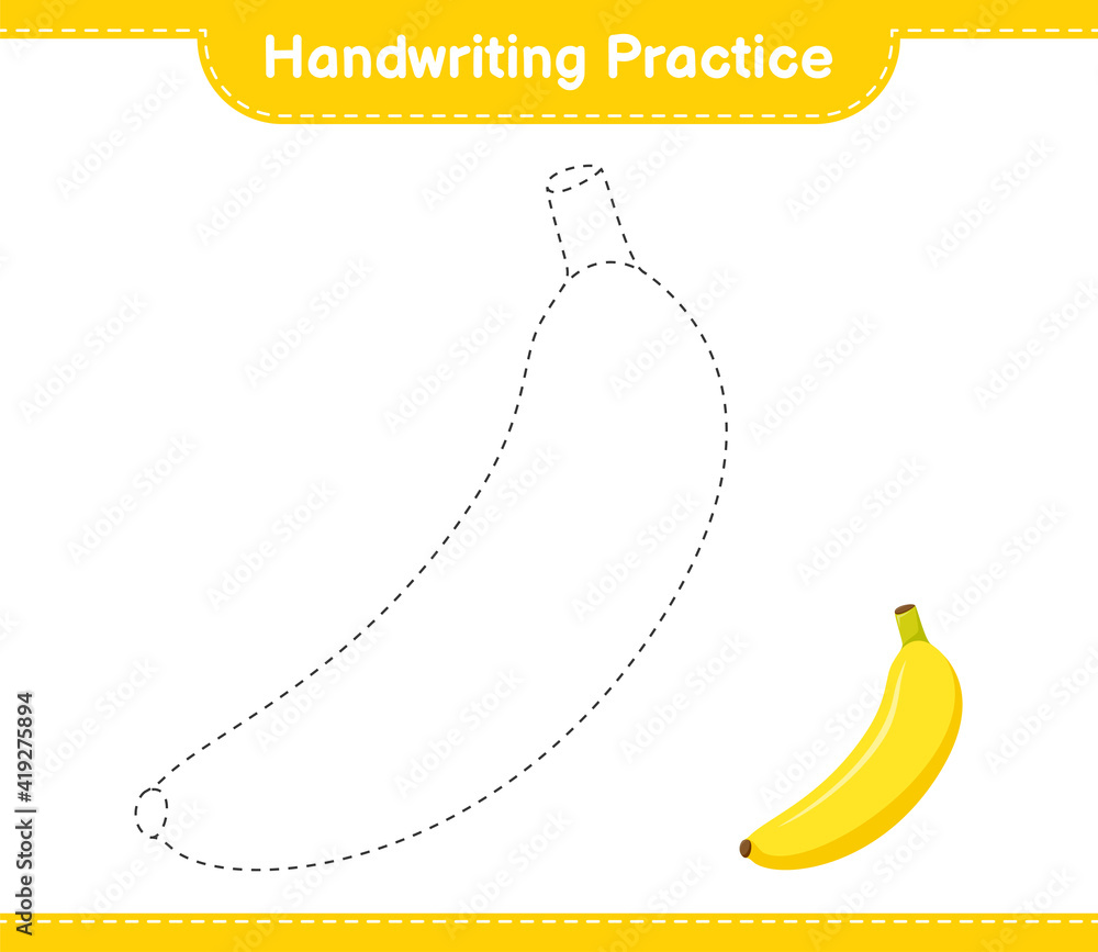 Handwriting practice. Tracing lines of Banana. Educational children ...