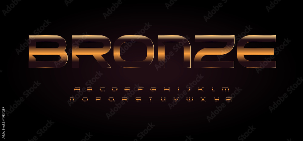 Bold wide font with dark bronze texture on black background. Golden ...