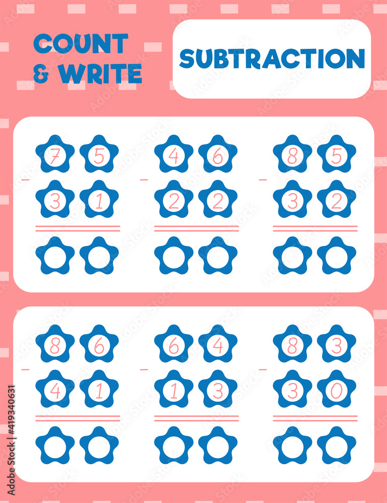 Image vectorielle Stock Math worksheet practice print page. Double ...