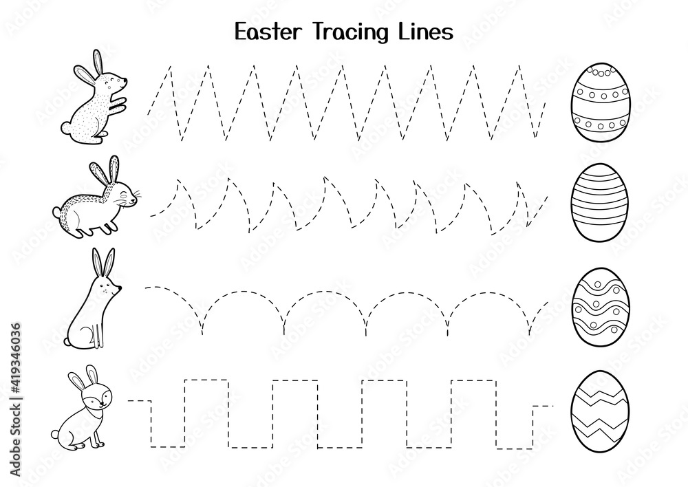 Easter tracing lines worksheet for kids. Handwriting practice activity ...