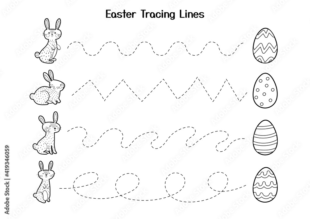 Easter tracing lines worksheet for kids. Handwriting practice activity ...