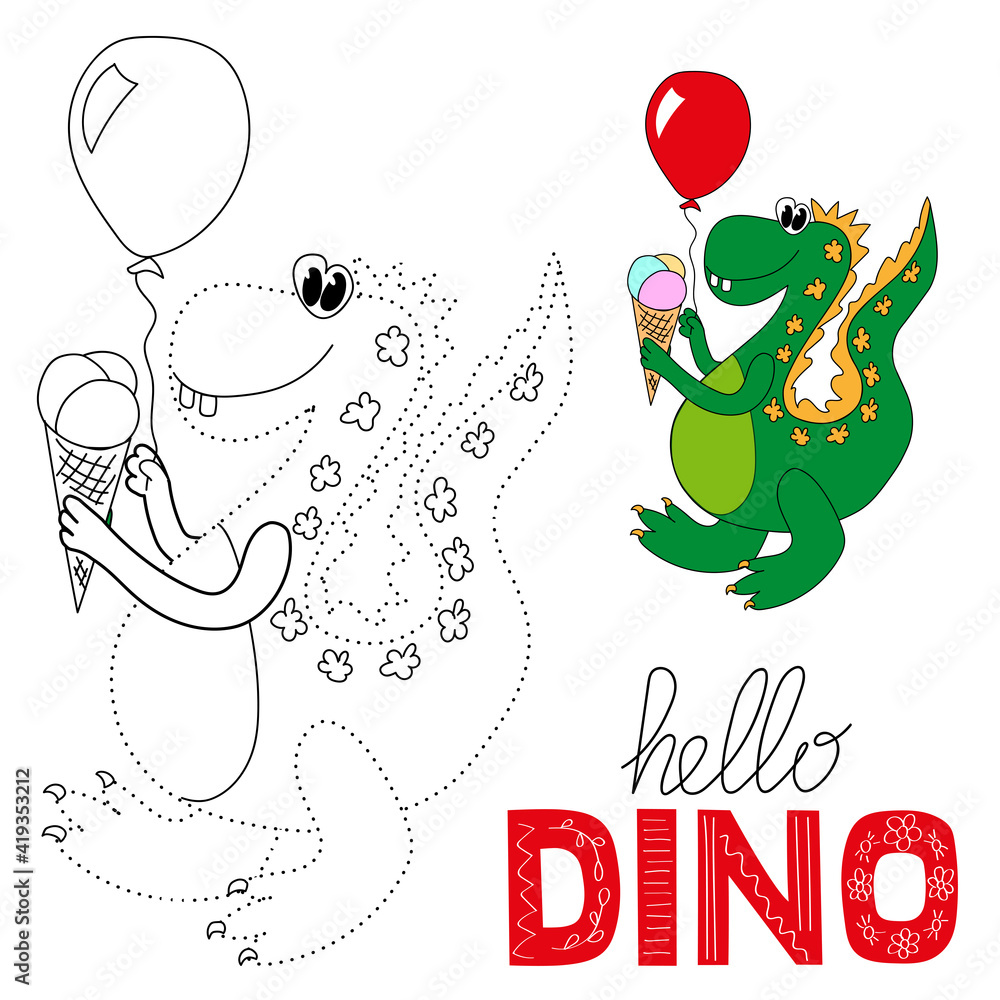 PrintCute dinosaur. Educational numbers game vector illustration ...