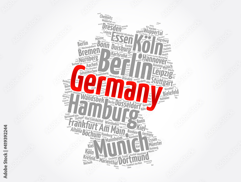 List of cities and towns in GERMANY, map word cloud collage, business ...