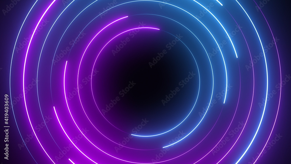 Abstract seamless loop neon circle. Blue and purple neon circles hi-tech motion background ...