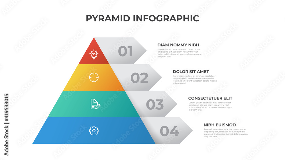 Pyramid infographic template with 4 list and icons, layout vector for ...