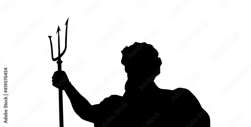Silhouette of mighty god of sea, water and oceans Neptune (Poseidon ...