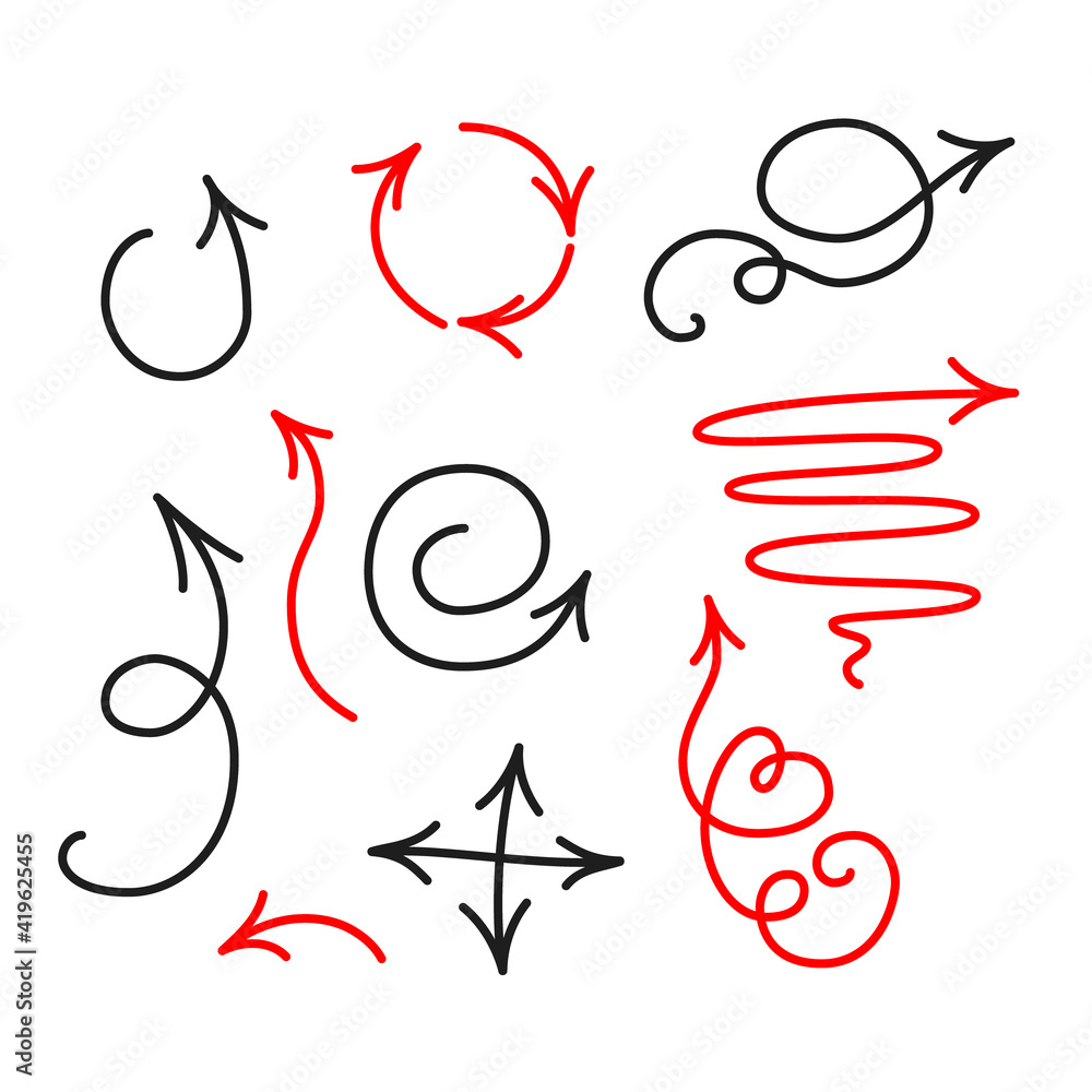 Hand drawn vector clipart illustration. Sketch arrow set on white background. Arrow icon ...