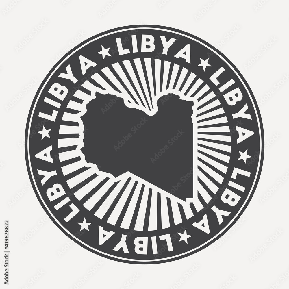 Libya round logo. Vintage travel badge with the circular name and map ...
