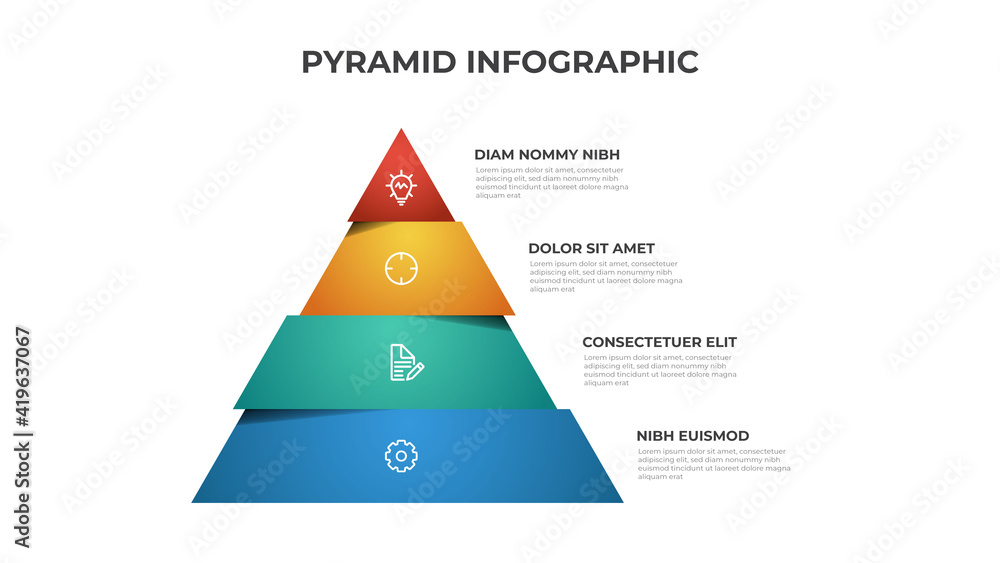 Colorful pyramid infographic template vector with 4 steps, list, levels ...