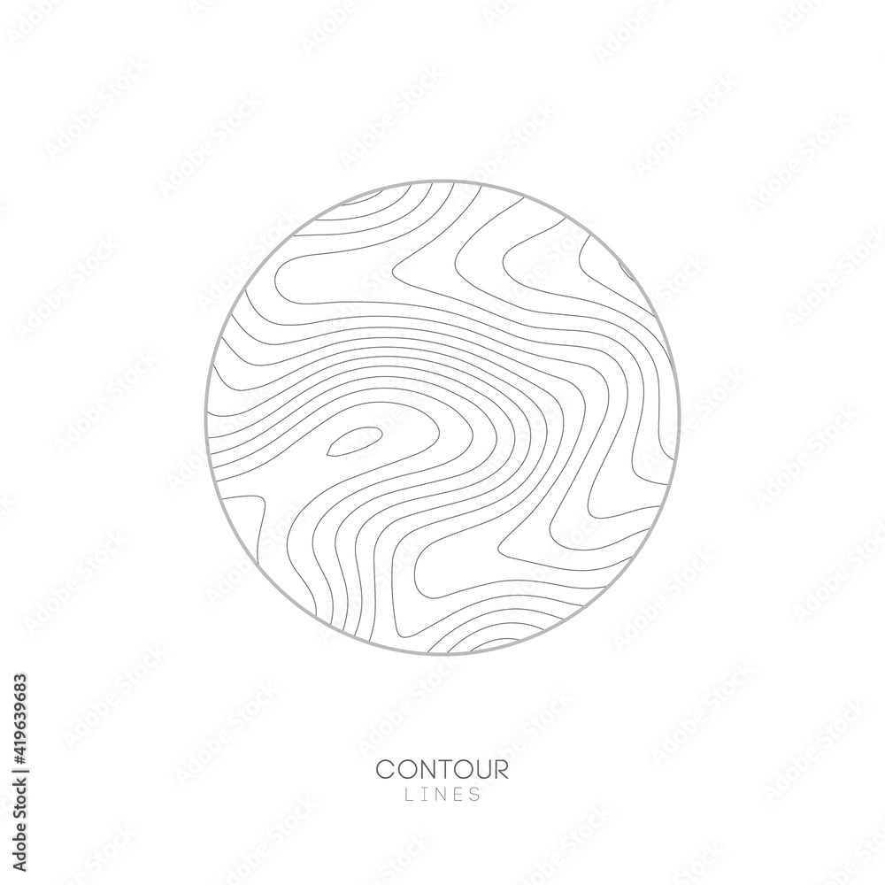 White Topographic map circle logo concept.Topo map elevation lines ...