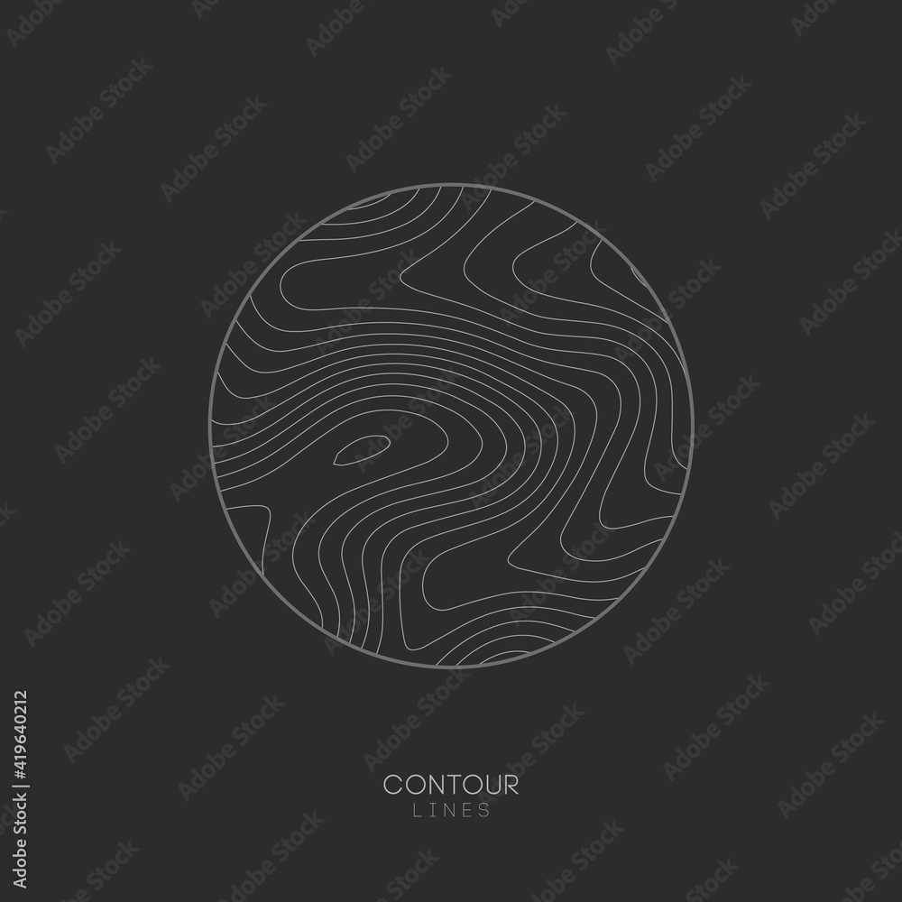 Topographic map circle logo concept on dark background. Topo map ...