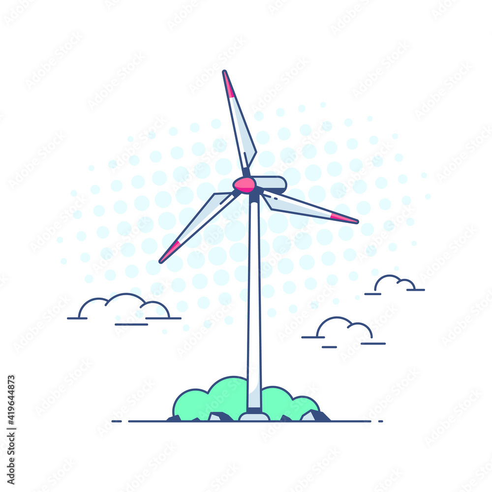 wind turbines on white background, flat style outline concept ...