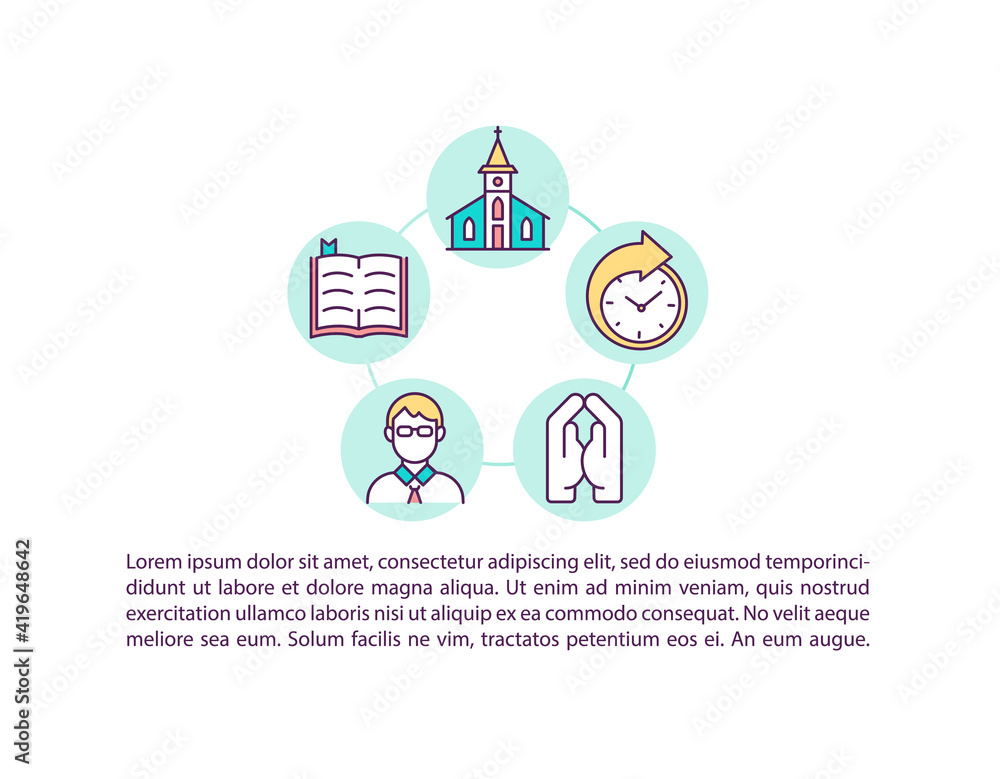 Church attendance concept icon with text. Praying to God. Christian ...