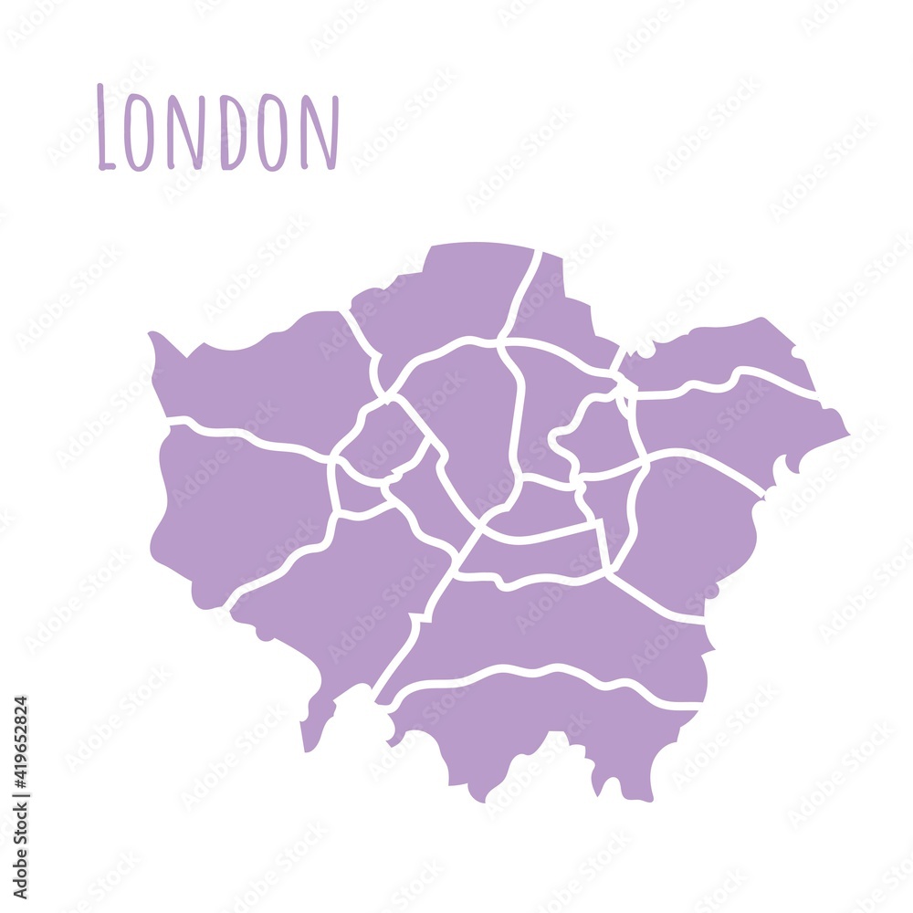 London, UK map silhouette administrative division, vector map isolated ...