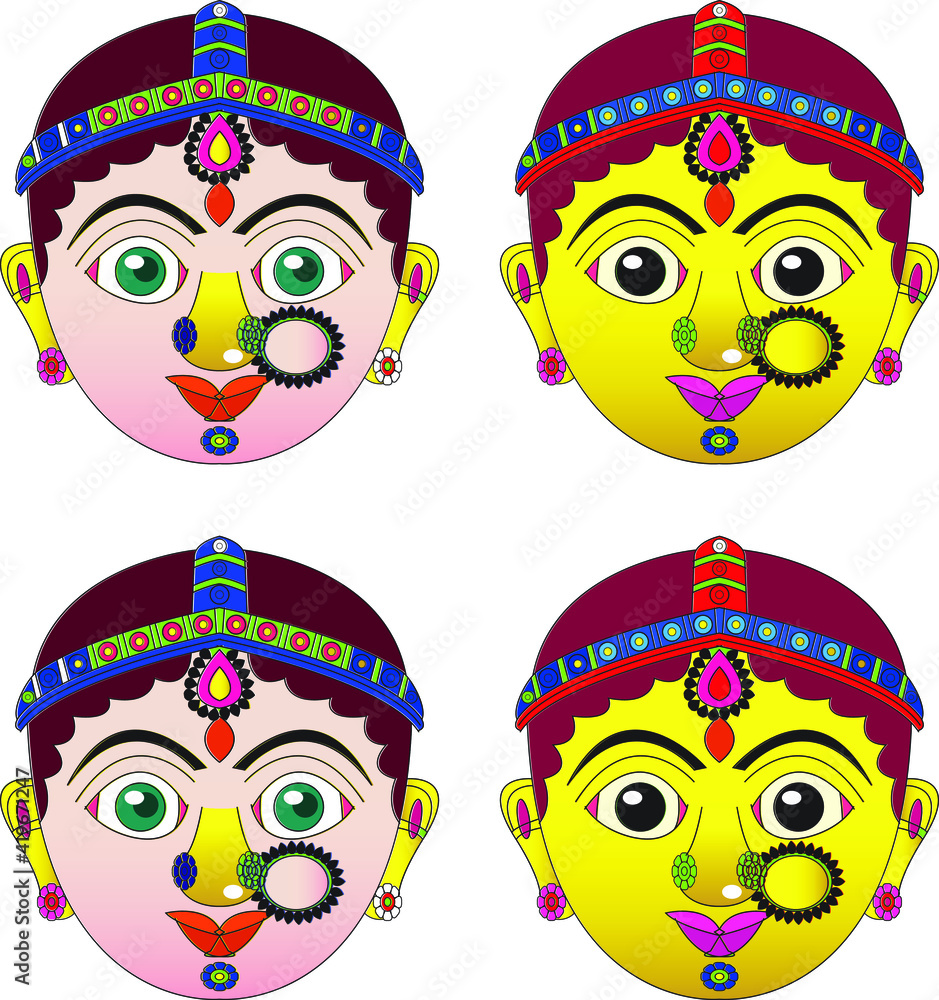 woman face painted mashed paper (papier mache) mask on white background ...
