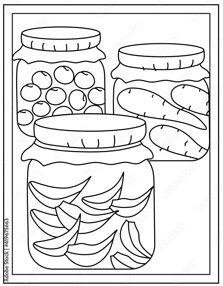 Vegetables pickle coloring page vector download Stock Vector | Adobe Stock