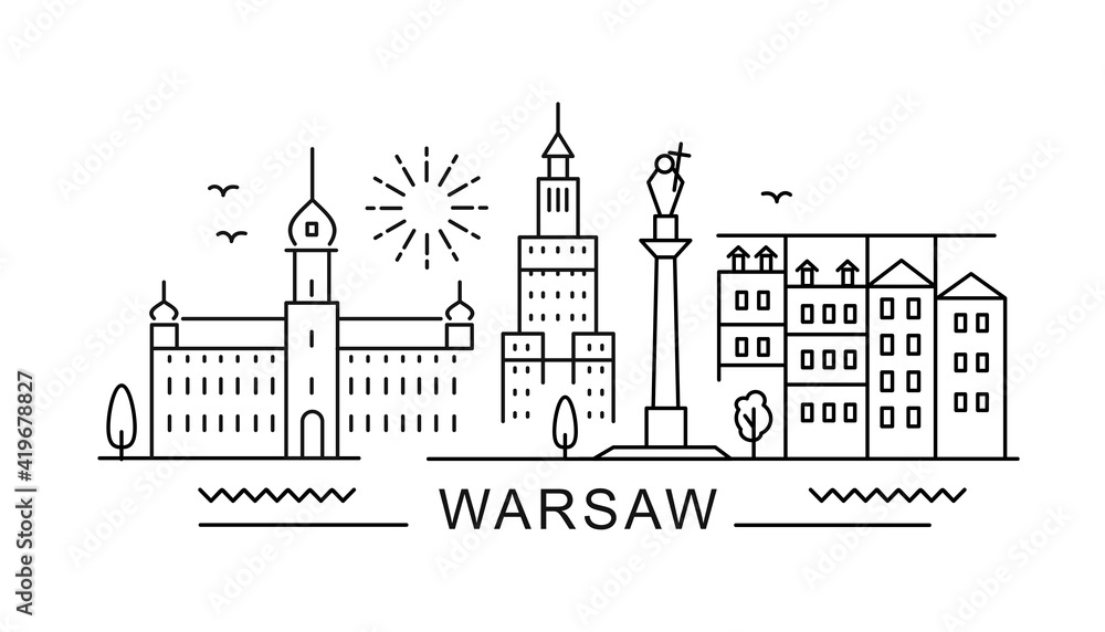 Warsaw minimal style City Outline Skyline with Typographic. Vector ...