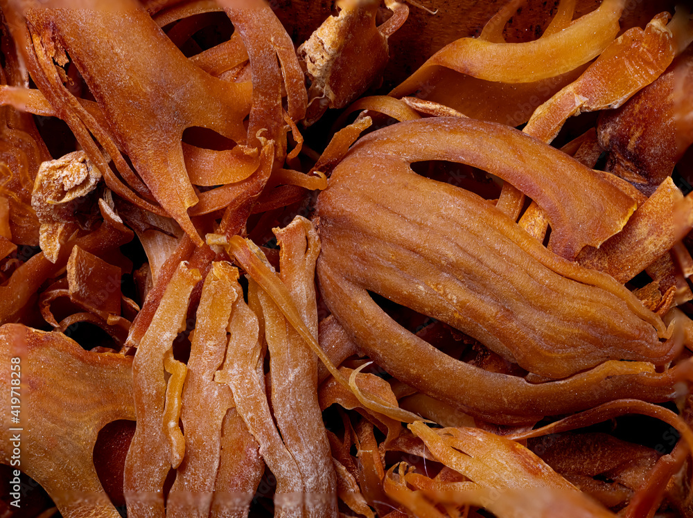 macro shoot and top view of mace of nutmeg from Indonesia in details ...