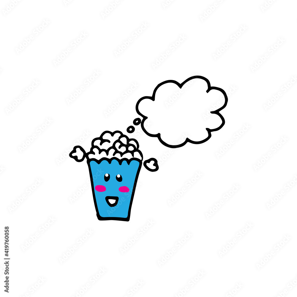 popcorn icon with eyes and smiley face on white background. popcorn ...