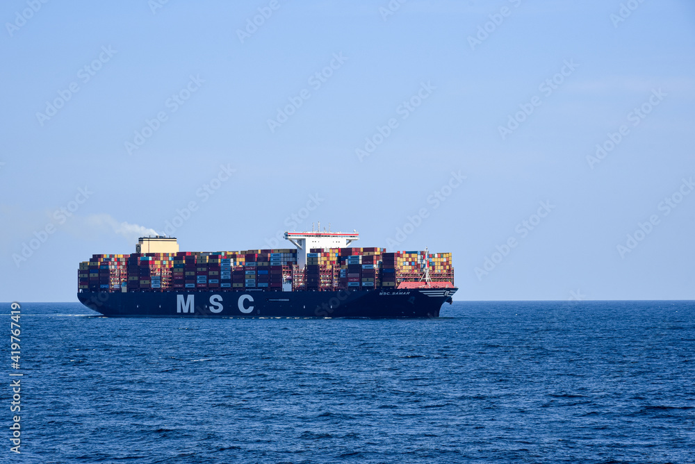 At sea, Indian Ocean - March 09 2021: Container ship ''MSC Samar ...
