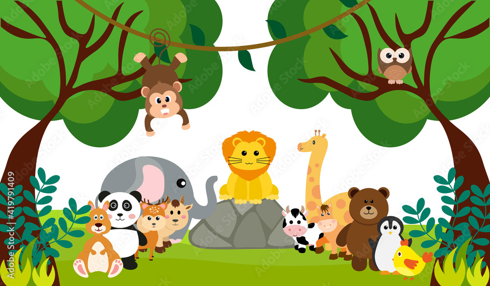 Vector Cute Jungle Animals in Cartoon Style, wild Animal, Zoo Designs ...