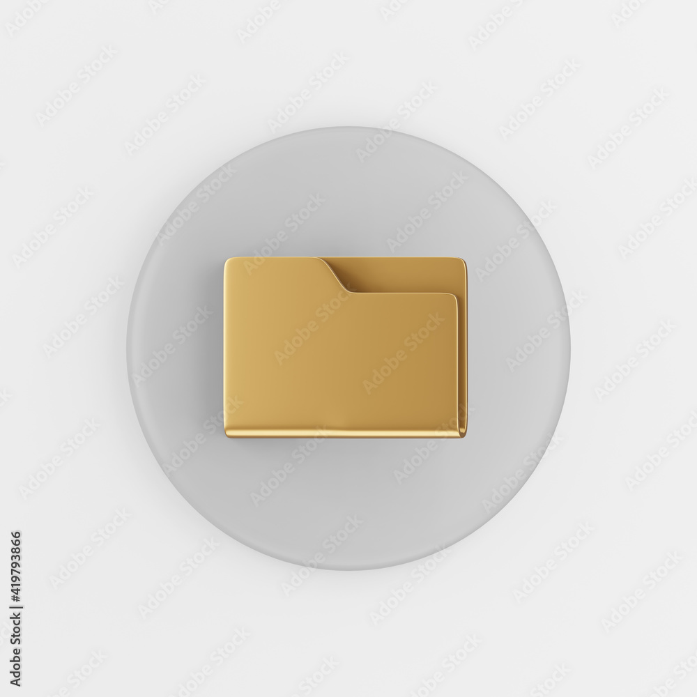 Gold folder icon in flat style. 3d rendering gray round button key, interface ui ux element ...