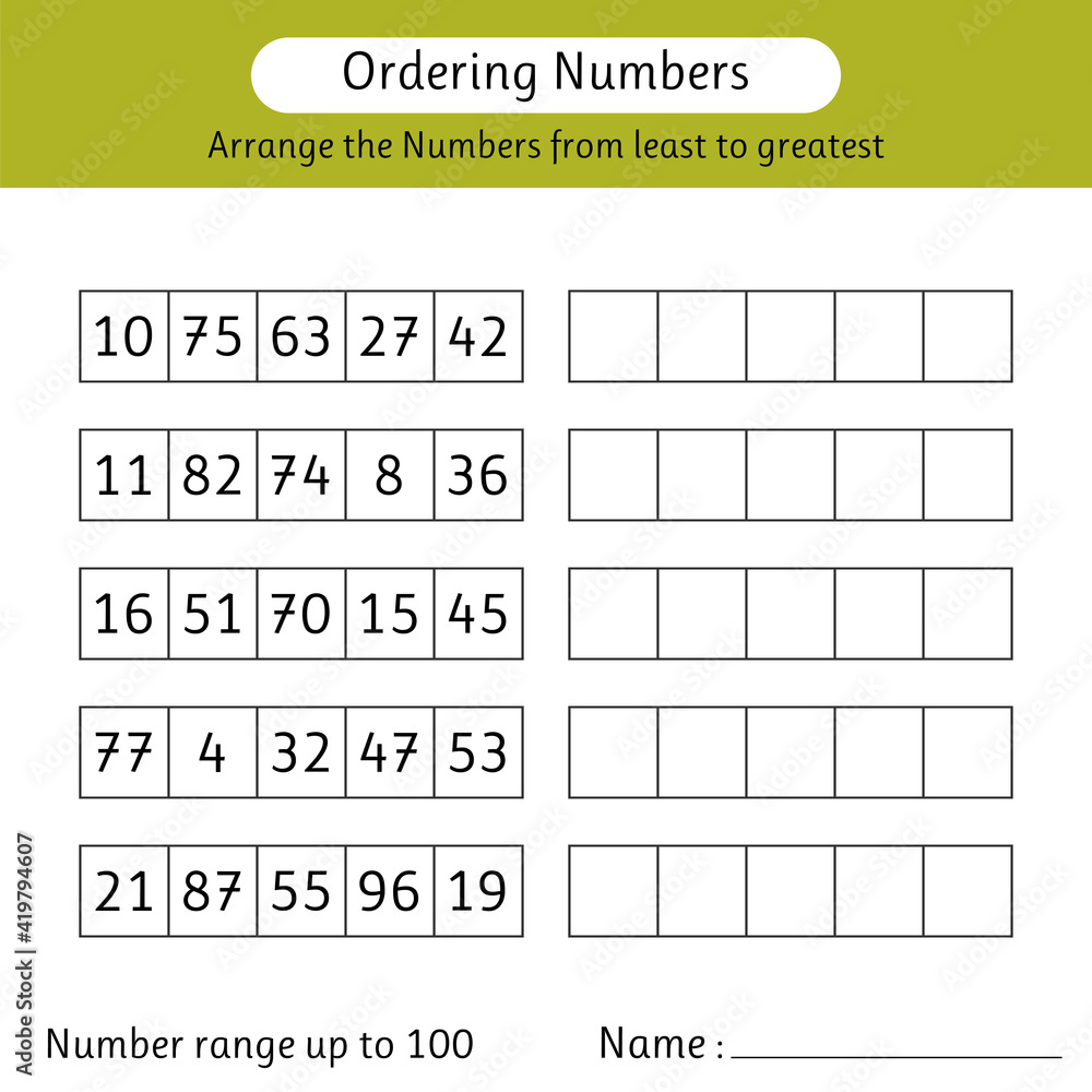 Ordering numbers worksheet. Arrange the numbers from least to greatest ...