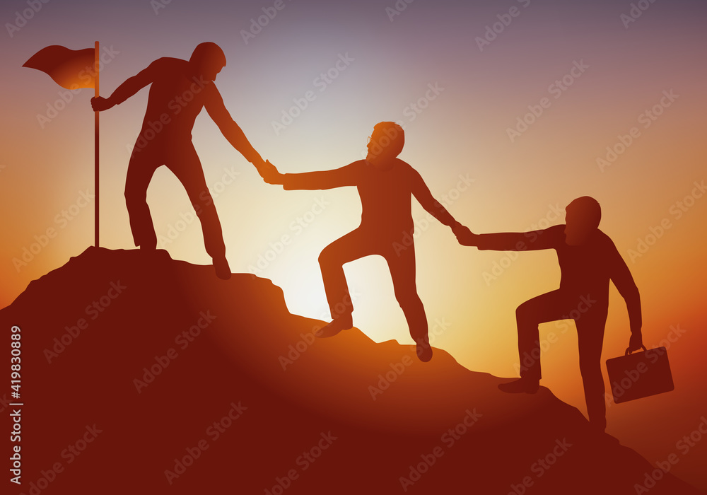Symbole du travail d’équipe en entreprise avec un groupe qui s’entraide ...