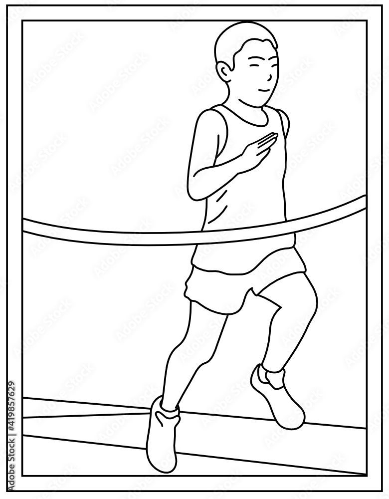 Jogging drawing in coloring page design template Stock Vector | Adobe Stock