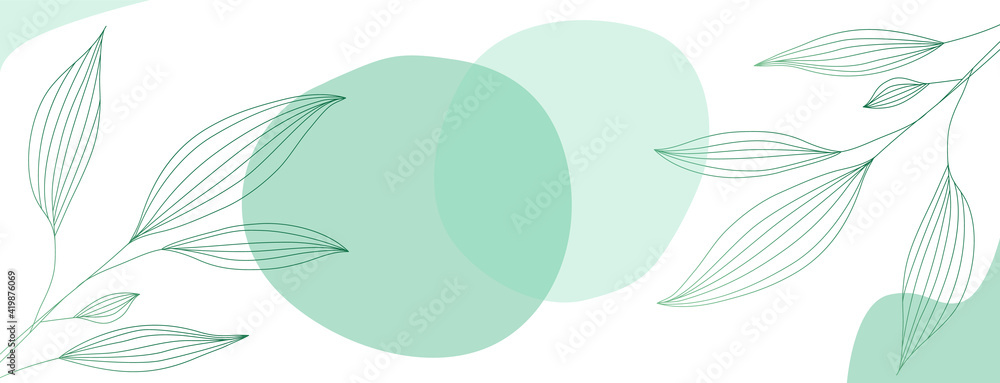 Minimalistic abstract background with green contour leaves located on ...