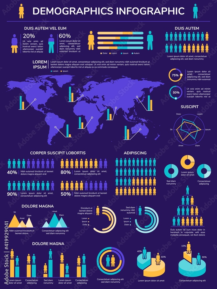 Demographics infographic. Population growth data analysis with people ...