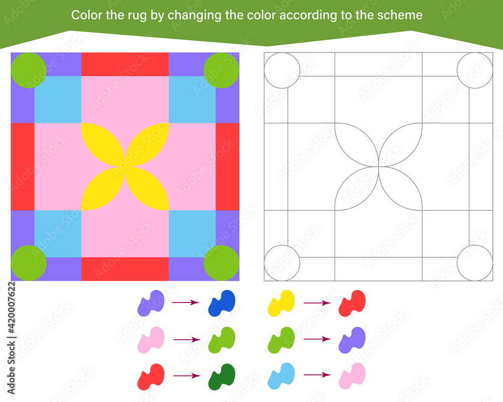 Game for the development of logical thinking. Color the rug by changing ...