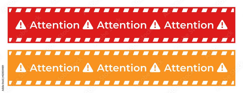Attention please badges. Important message, warnings frames with ...