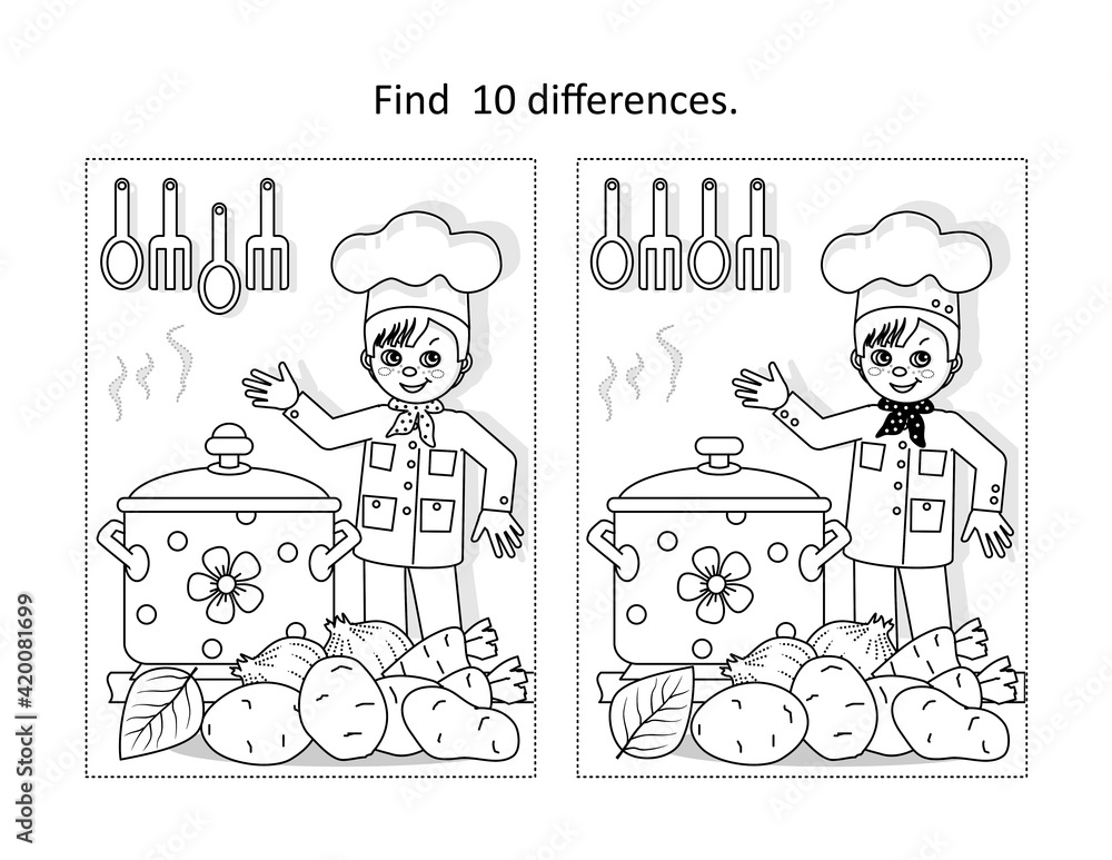 Little chef in the kitchen find the differences picture puzzle and ...