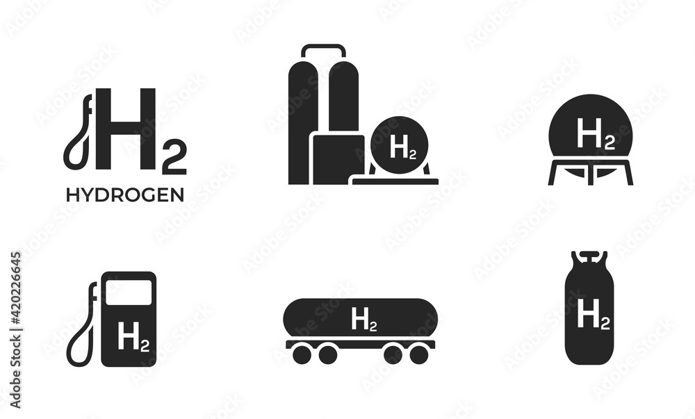 Hydrogen energy icon set. environment, eco friendly industry and ...