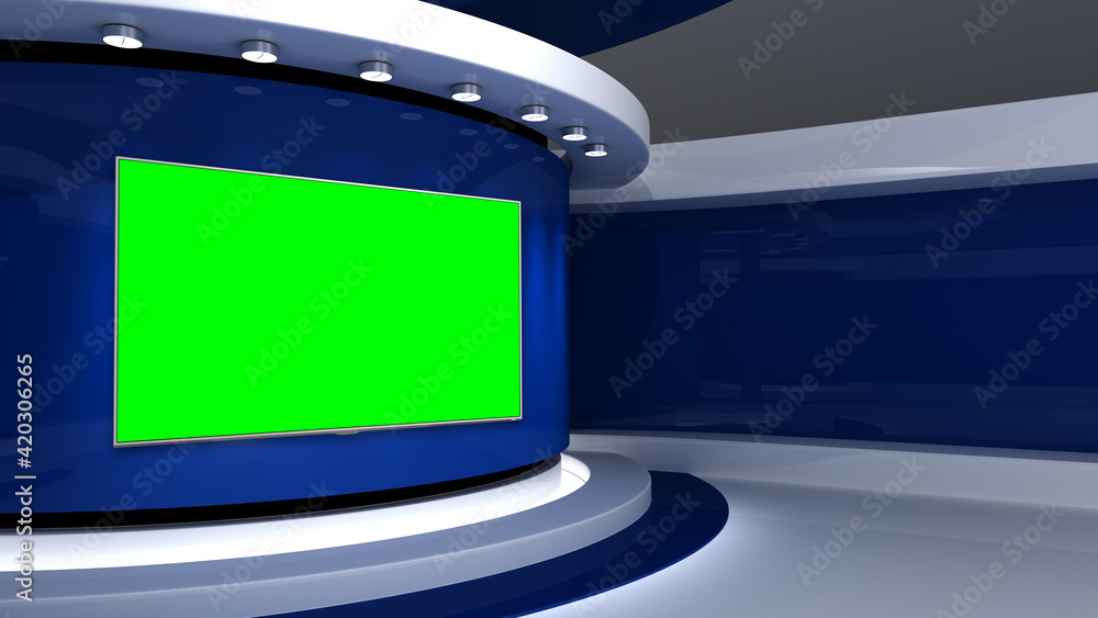 TV studio. Blue background . News studio. Background for any green ...