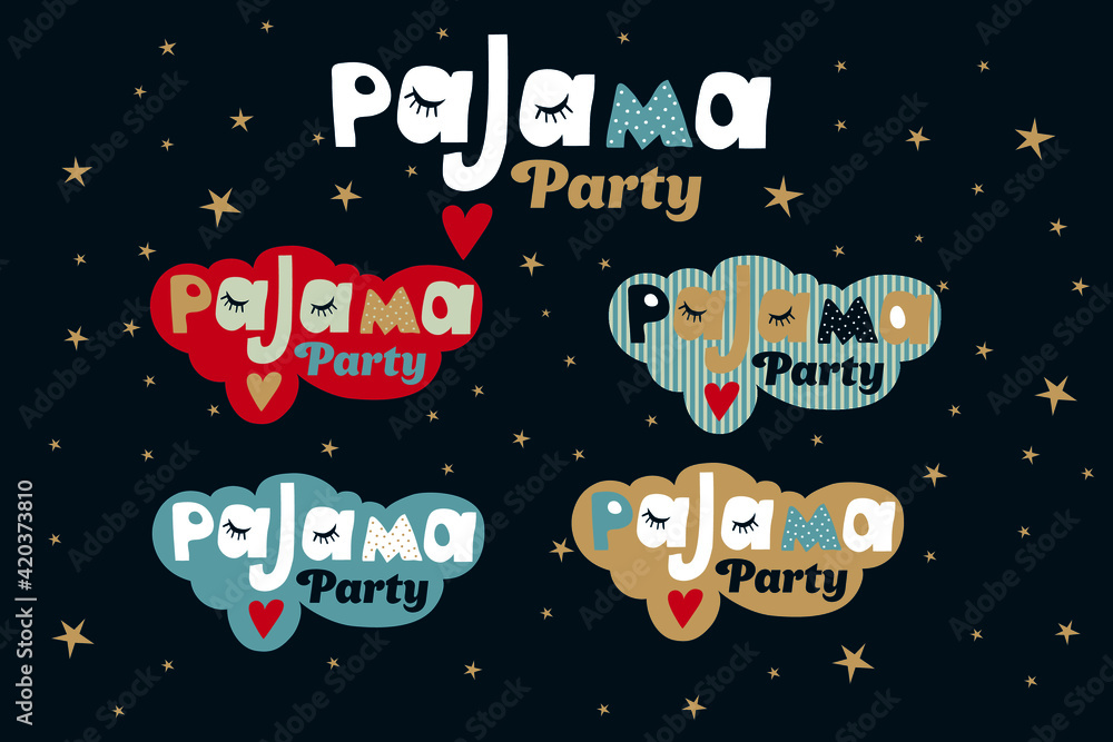 Pajama party. Logo options. Vector illustration in a flat cartoon style ...