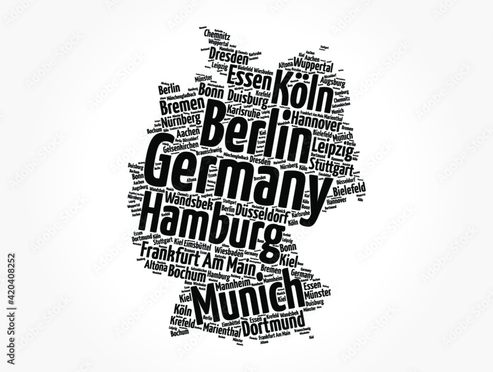 List of cities and towns in GERMANY, map word cloud collage, business ...