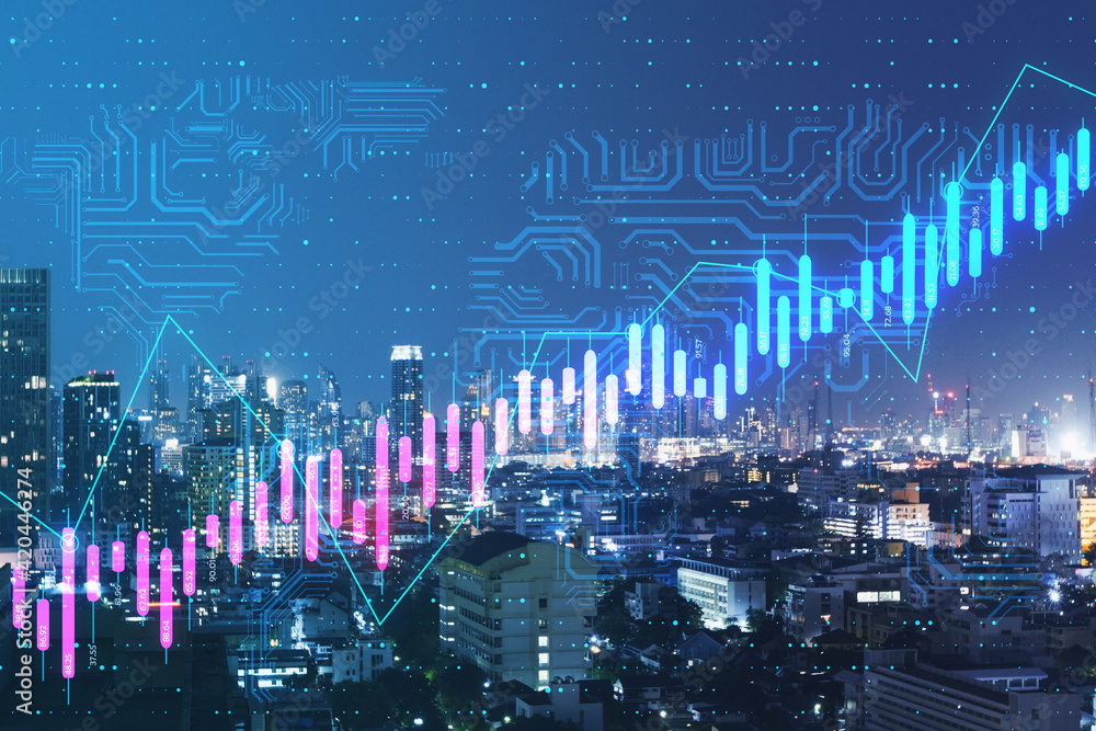 Algorithmic trading concept with digital growing stock market chart ...