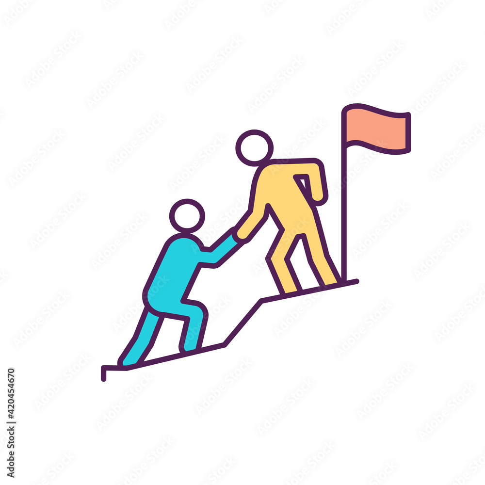 Partnership in workplace RGB color icon. Evolving relationship between ...