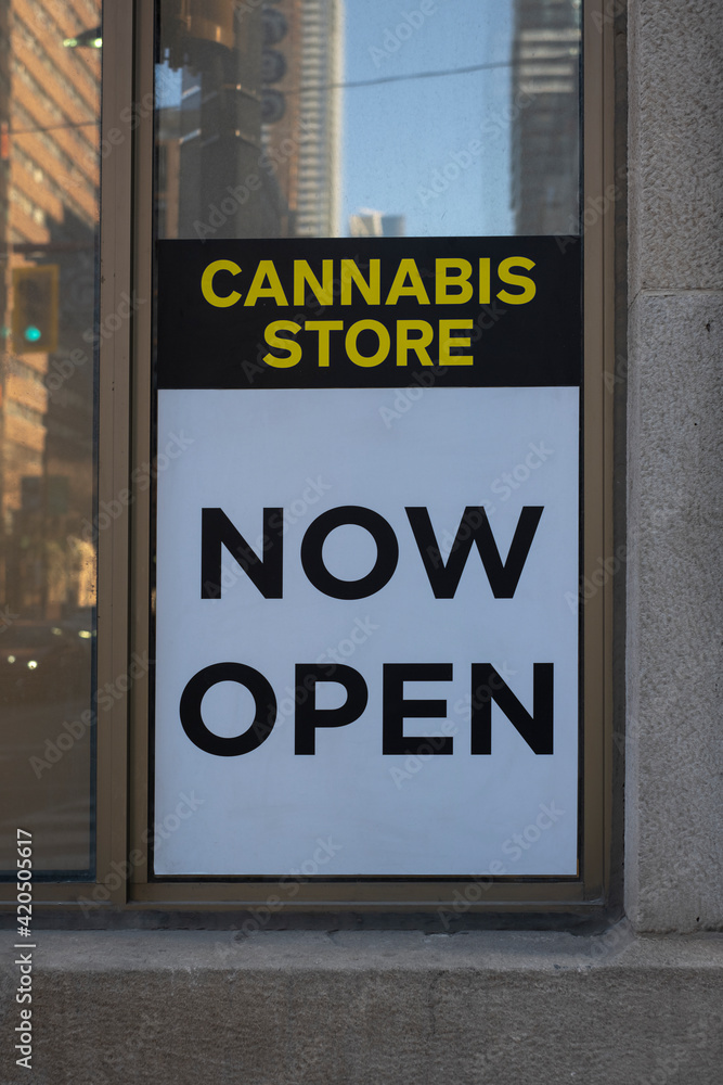 Sign cannabis store now open in downtown Toronto. Legal marijuana ...