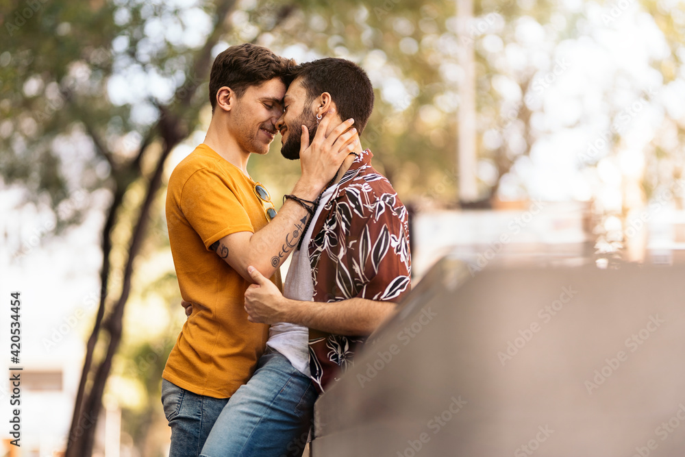 Gay Male Couple Kissing Stock Photo | Adobe Stock